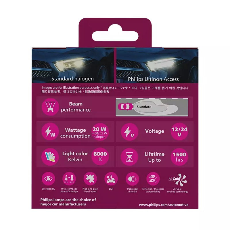 Genuine Philips LED H4 & H19 Ultinon Direct Fit Globe Pair 6000K 12v 2 ...