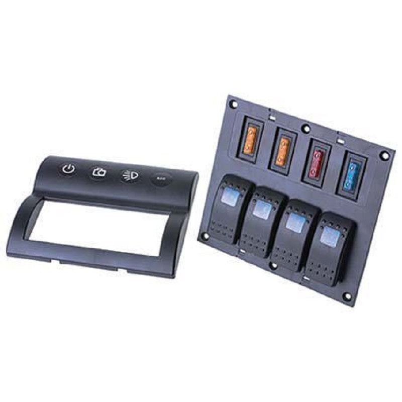 Rocker 4 Switch Panel 12v 24v Pre-Wired ON-OFF-SPST Blue Illumination ...