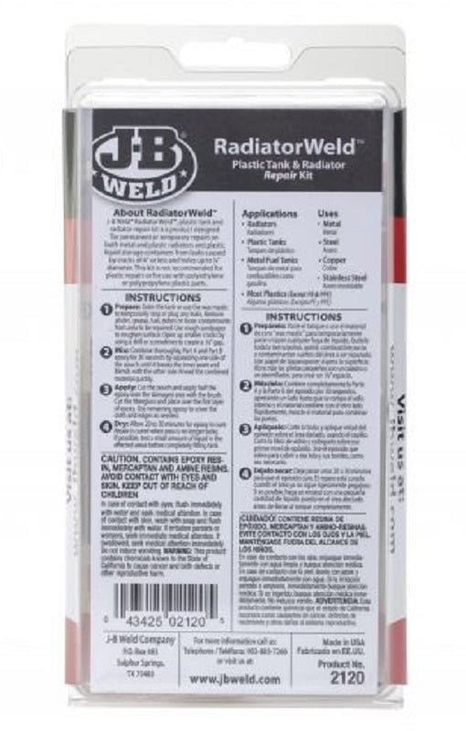 JB Weld Plastic Radiator Tank Weld Repair Kit Water Fluid Tank Leaks 2 ...