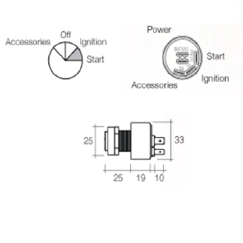Narva 4 Position Ignition Switch with Spring Return Action & 2 Keys 12 ...