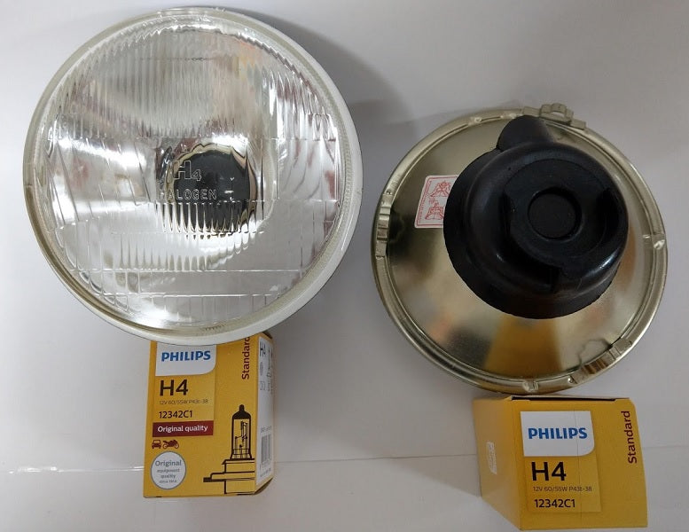 Semi Sealed Beam Head Light 5 3/4" 146mm High/Low Beam + Philips H4 55 ...